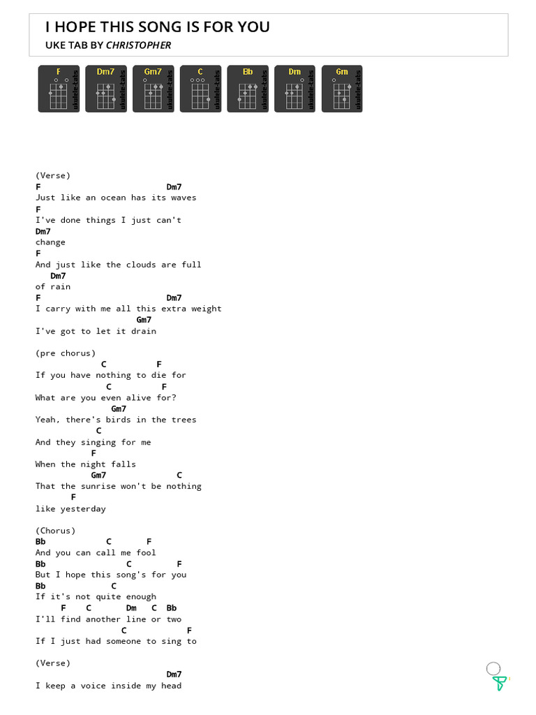 I Hope This Song Is For You Uke Tab by Christopher - Ukulele Tabs | PDF