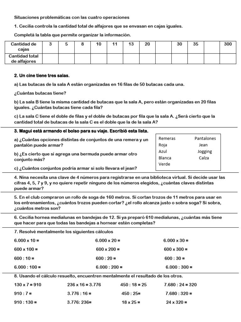 6TO A PRIMARIA - NUESTRA SEÑORA - Situaciones Problemáticas Con Las ...