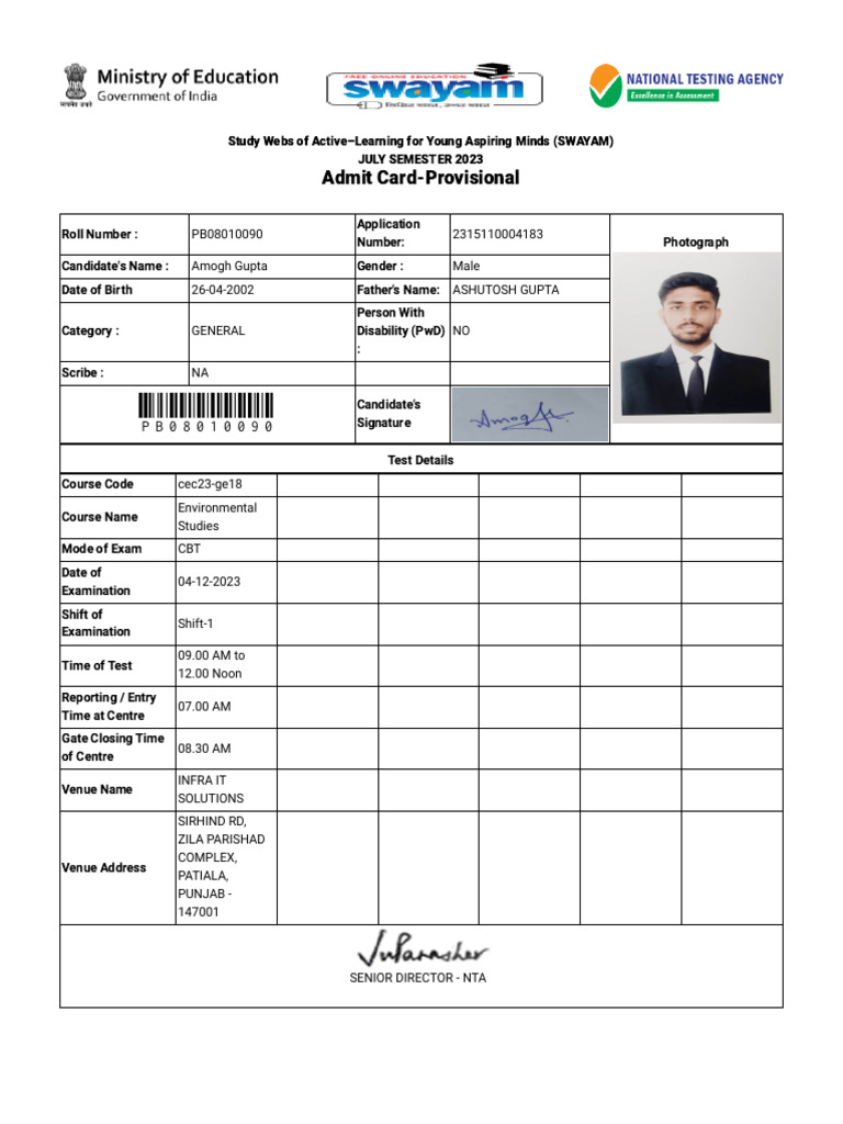 Swayam July Semester 2023 | PDF | Identity Document Swayam July Semester 2023 | PDF | Identity Document