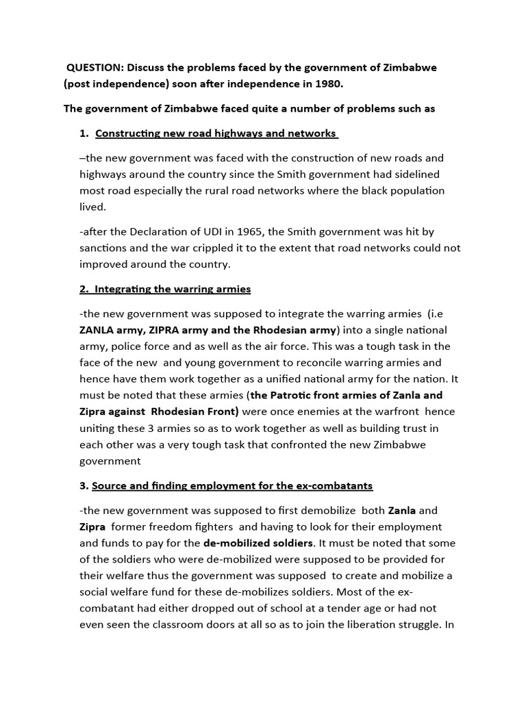 Zimbabwe's Post-Independence Challenges | PDF | Rhodesia | Zimbabwe