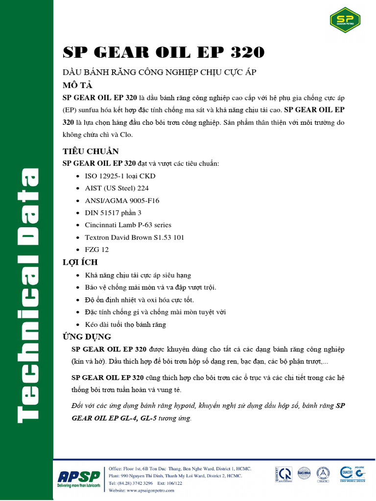 Tds - 123 - SP Gear Oil Ep 320 - VN | PDF