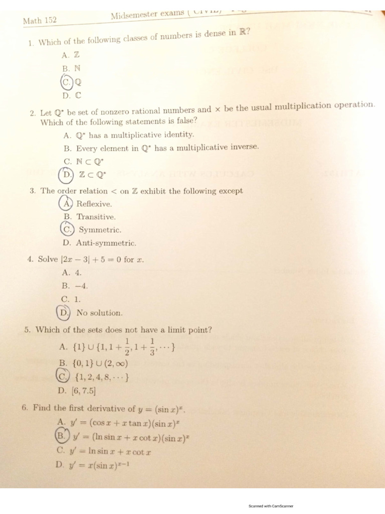 Calculus Midsem Solutions | PDF
