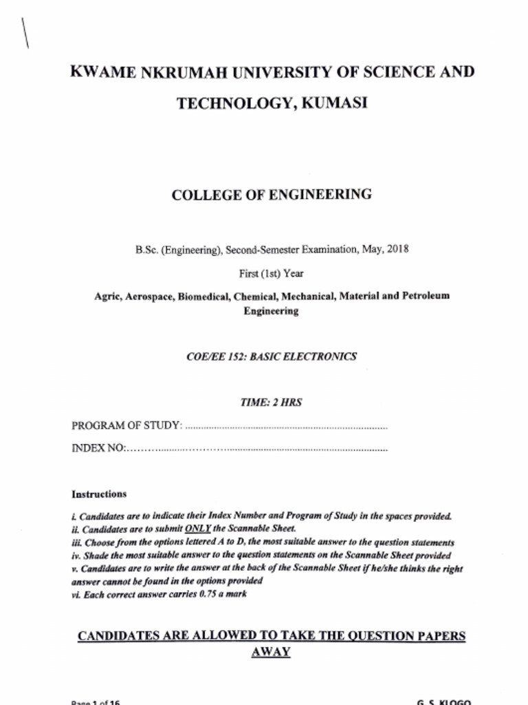 Basic Electronics Past Questions | PDF