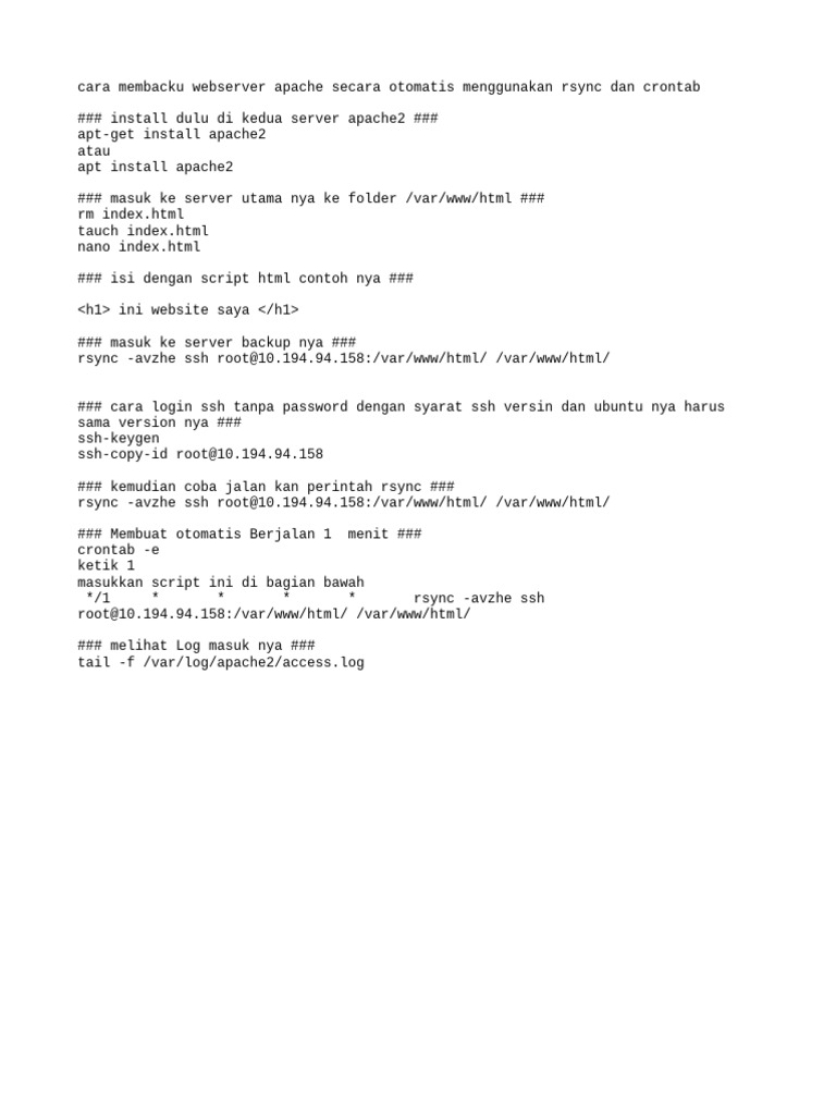 Cara Backup Menggunakan Rsync Dan Crontab | PDF