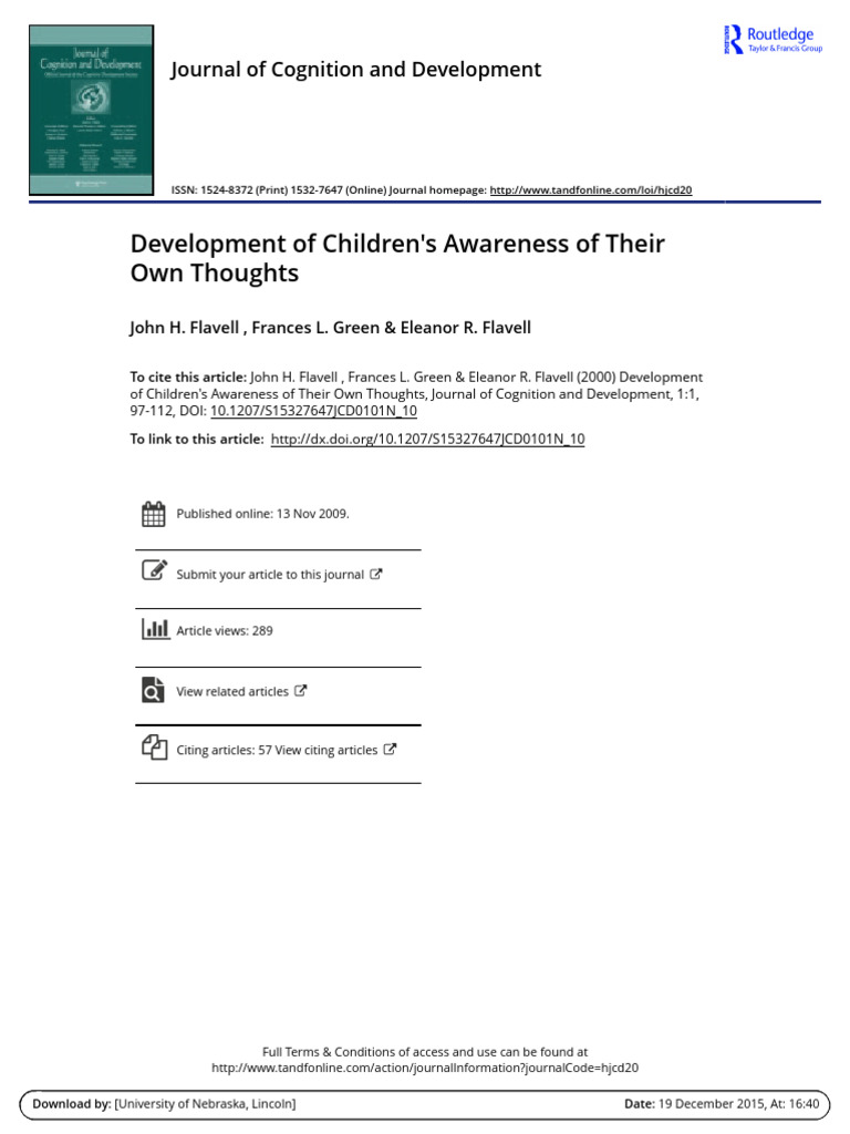 Flavell's Cognitive Awareness of Child | PDF | Thought | Mind