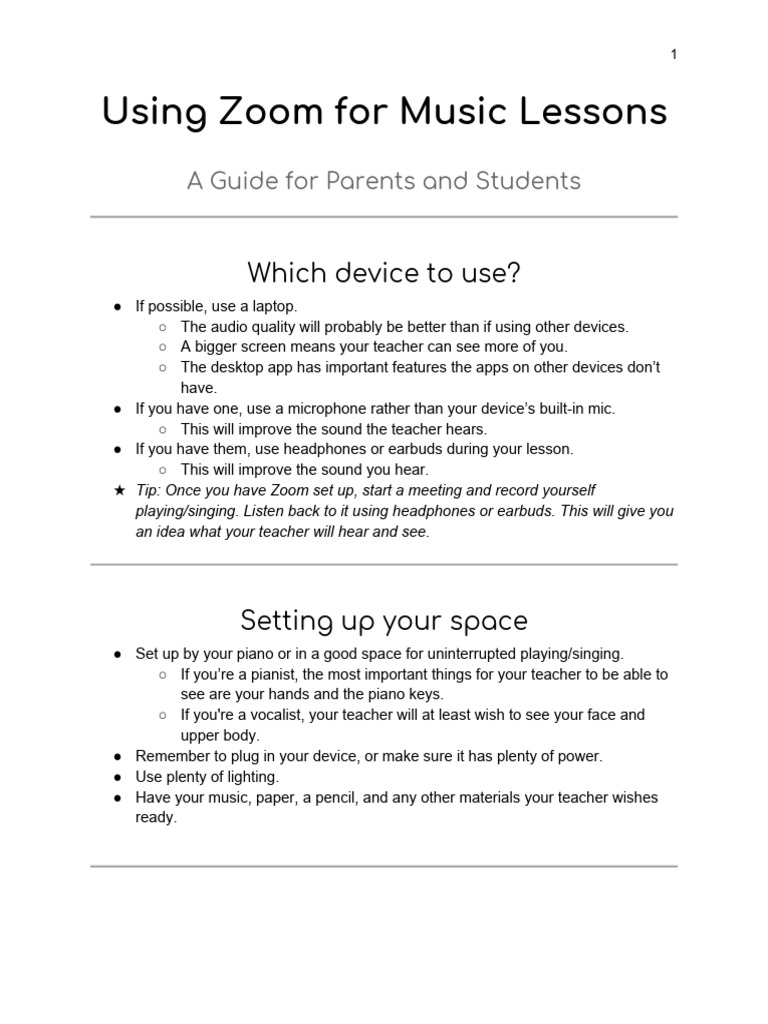 Zoom Setup for Music Lessons | PDF | Laptop | Software