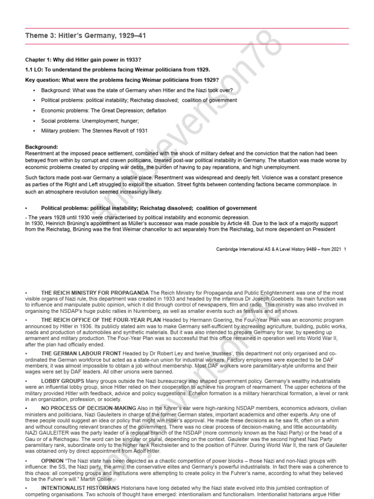 Cambridge International A Level History 9489 European Option Notes ...