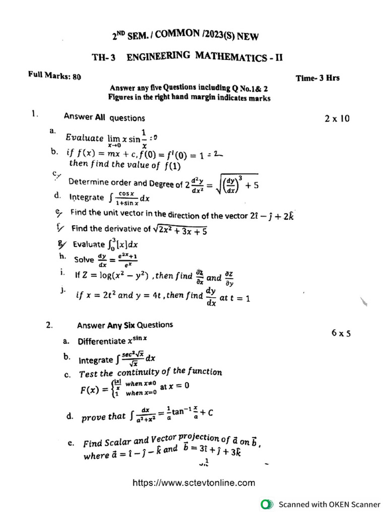 Mathematics Question Paper | PDF