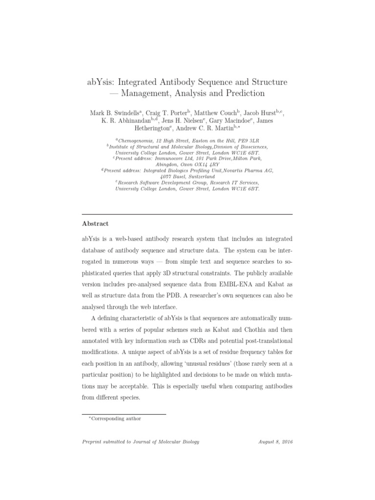 AbYsis Integrated Antibody Sequence and Structure Management, Analysis and Prediction | PDF ...