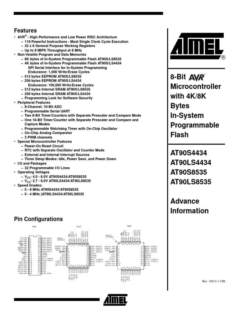 8-Bit Microcontroller With 4K/8K Bytes In-System Programmable Flash ...