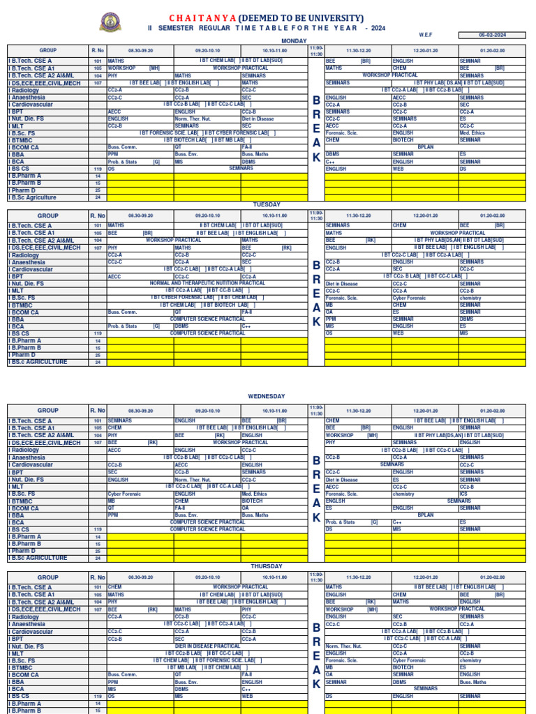 Ii - Semester-Regular Time Table-202 | PDF