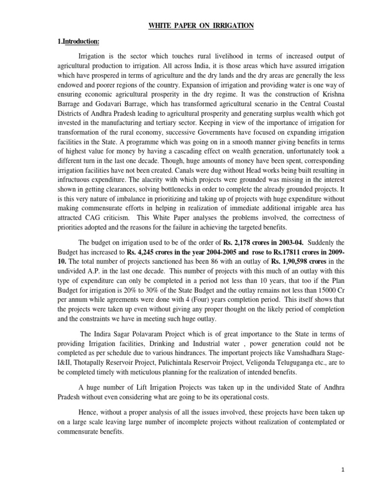 White Paper On Irrigation Department-Pages-1 | PDF | Economies