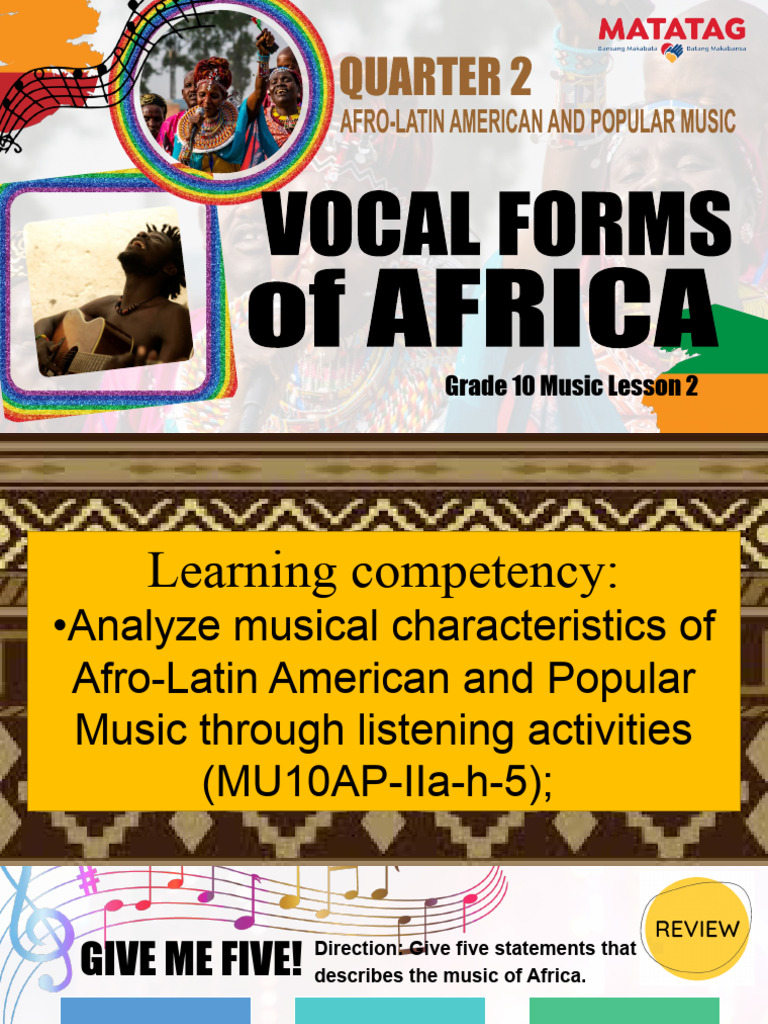 Q2-PPT-MUSIC10-Lesson 2 (Vocal Forms of African Music) | PDF | Blues | Singing
