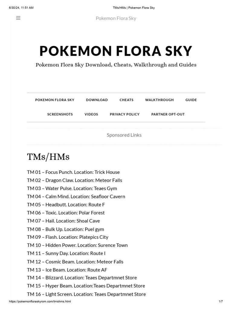 TMs - HMs - Pokemon Flora Sky | PDF