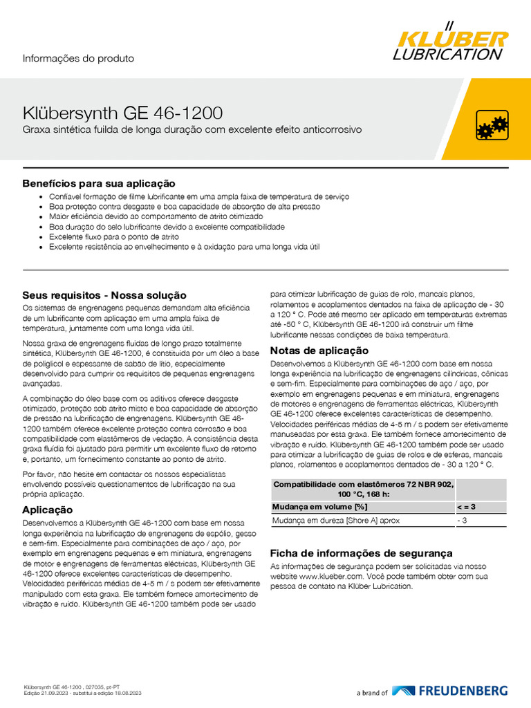 Klübersynth GE 46-1200: Lubrificação Eficiente | PDF | Engrenagem ...