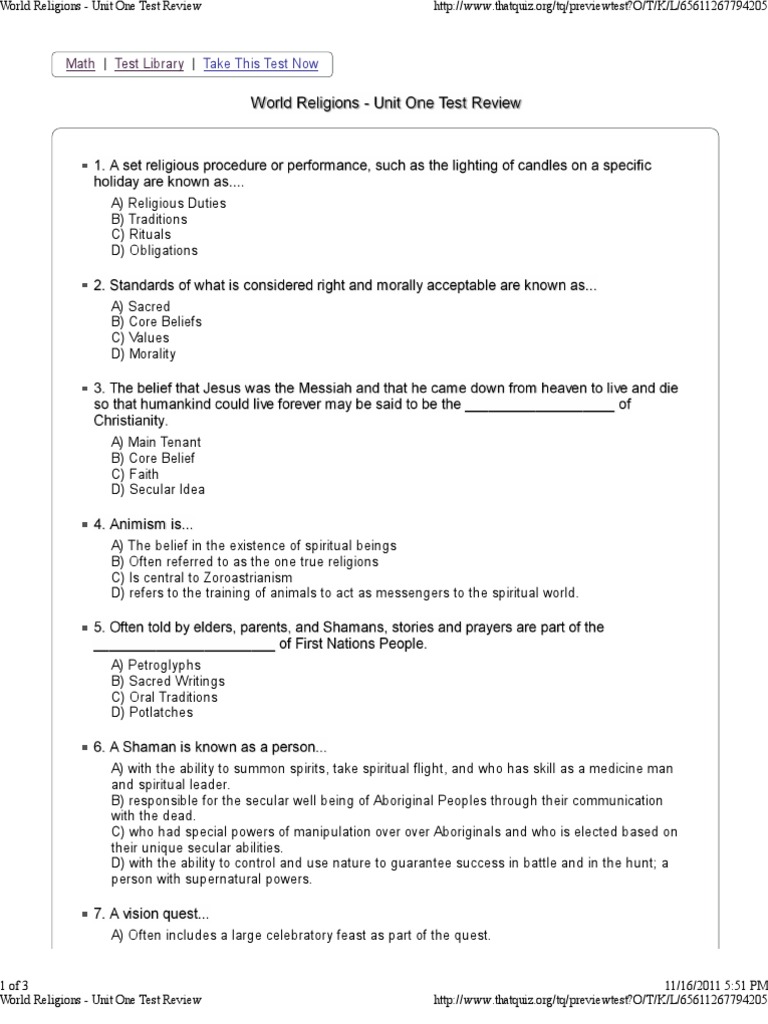 World Religions - Unit One Test Review | PDF | Zoroastrianism ...