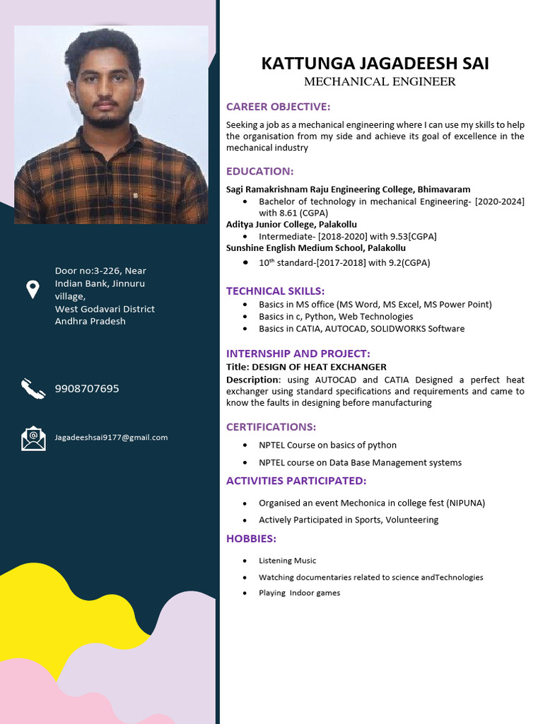 Mechanical Engineer Resume of Kattunga Jagadeesh | PDF