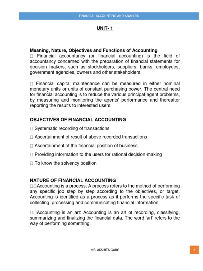 FAA Unit 1 Notes | PDF | Debits And Credits | Depreciation
