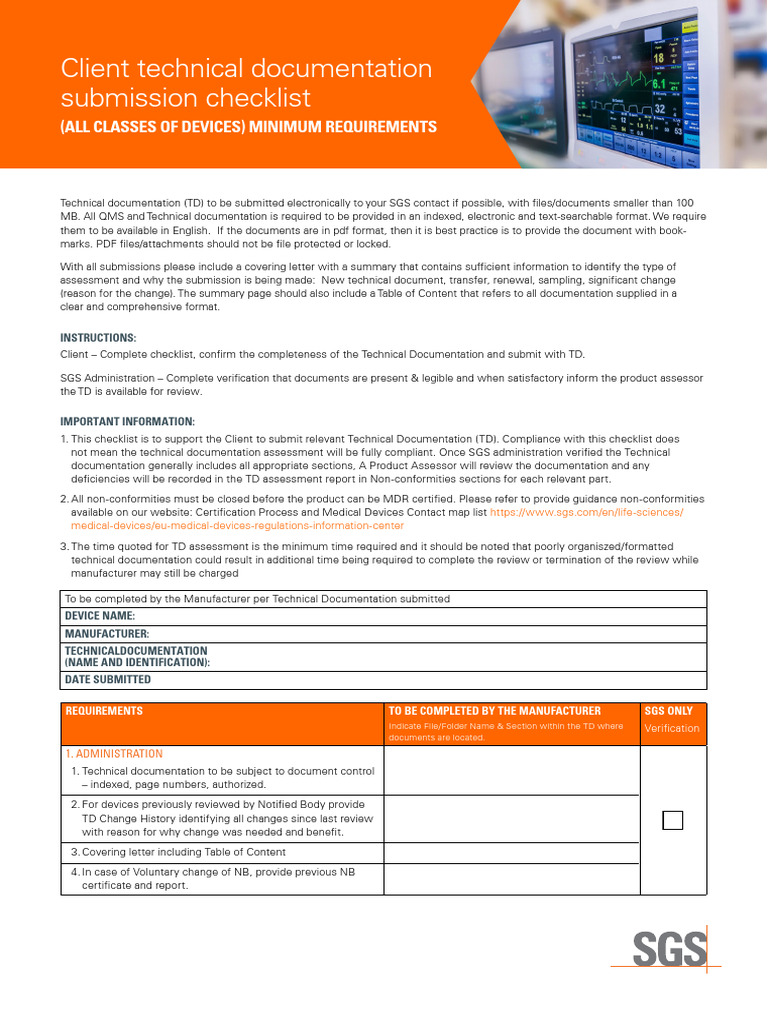 MDR Technical Documentation Checklist | PDF | Verification And ...