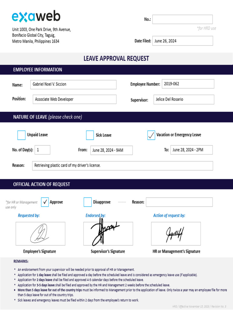 Edit (Signed) (SICCION) Vacation Leave Request Form | PDF