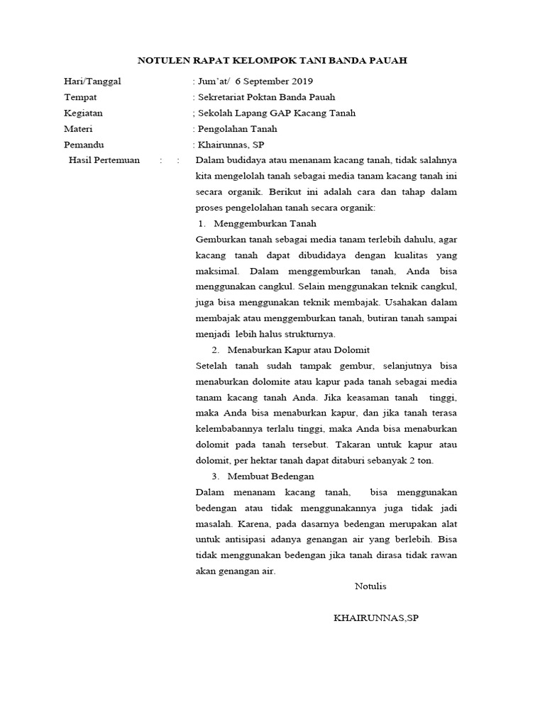 Notulen Rapat Kelompok Tani Banda Pauah | PDF