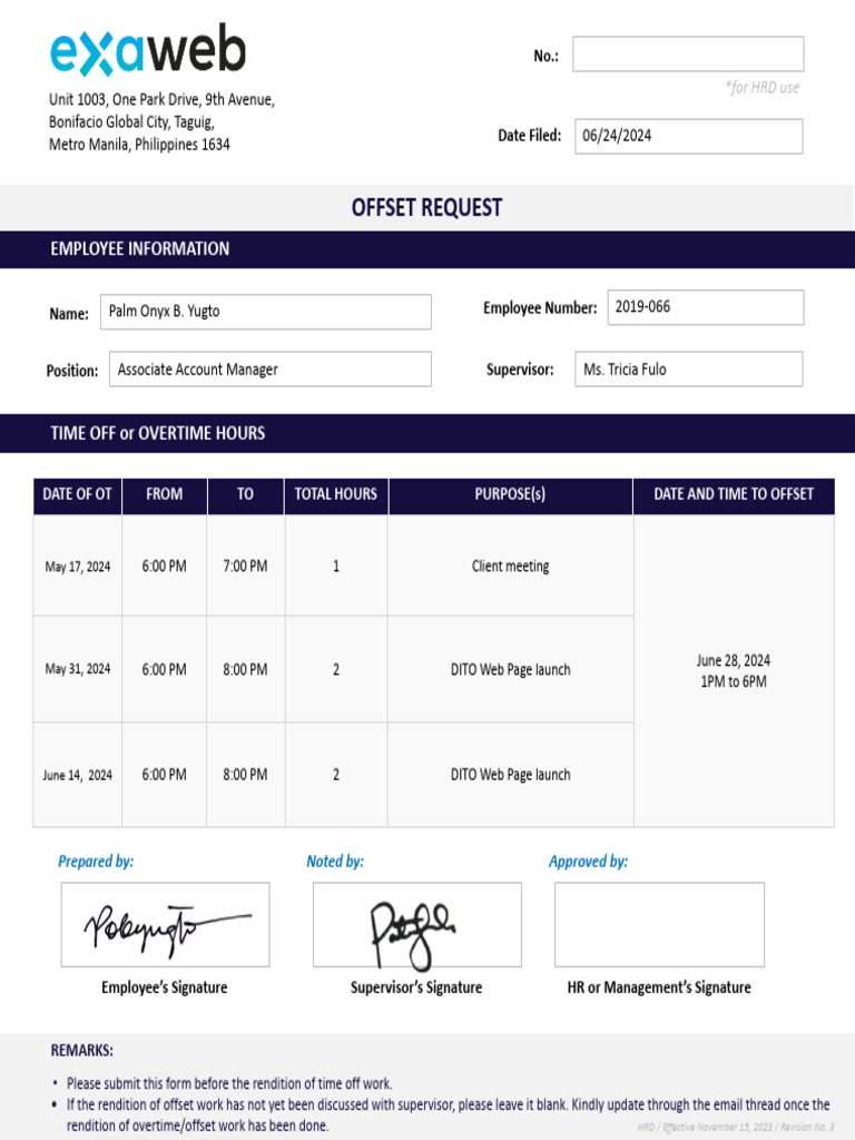 YUGTO Offset Request Form | PDF