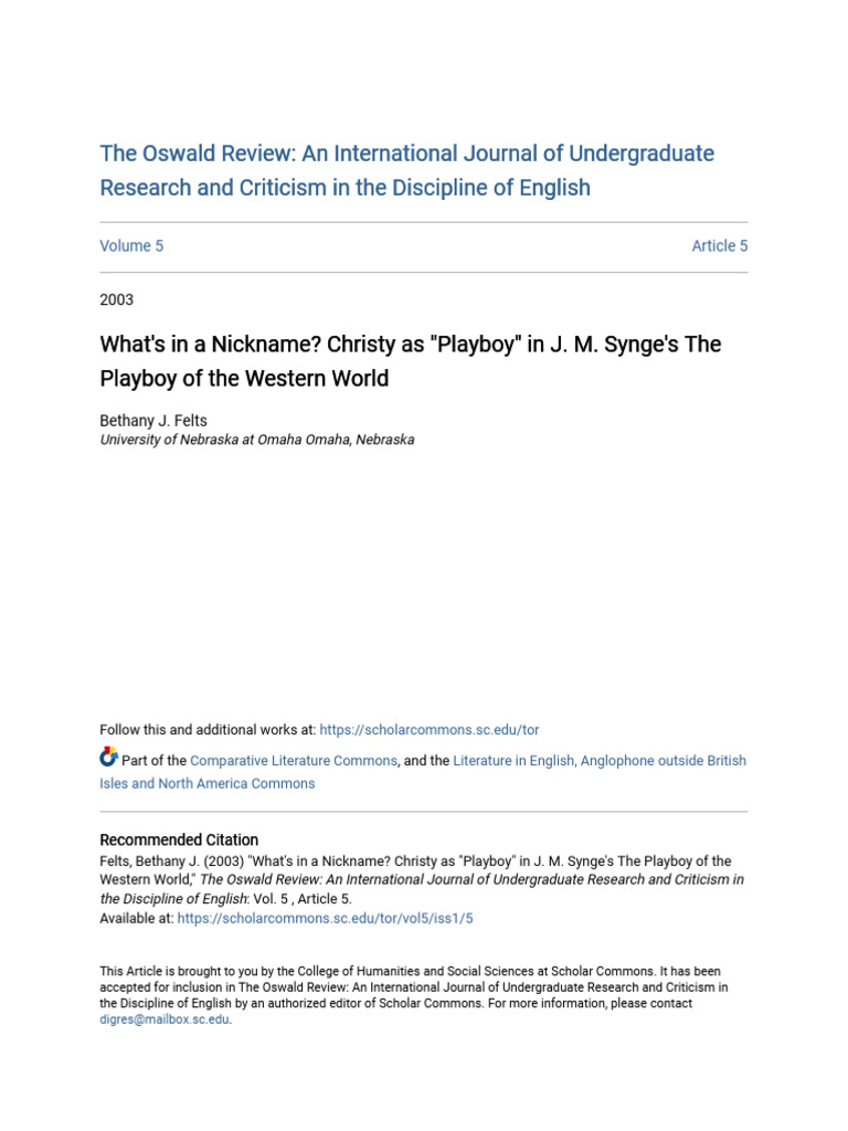 Whats in A Nickname - Christy As Playboy in J. M. Synges The P | PDF | John Millington Synge