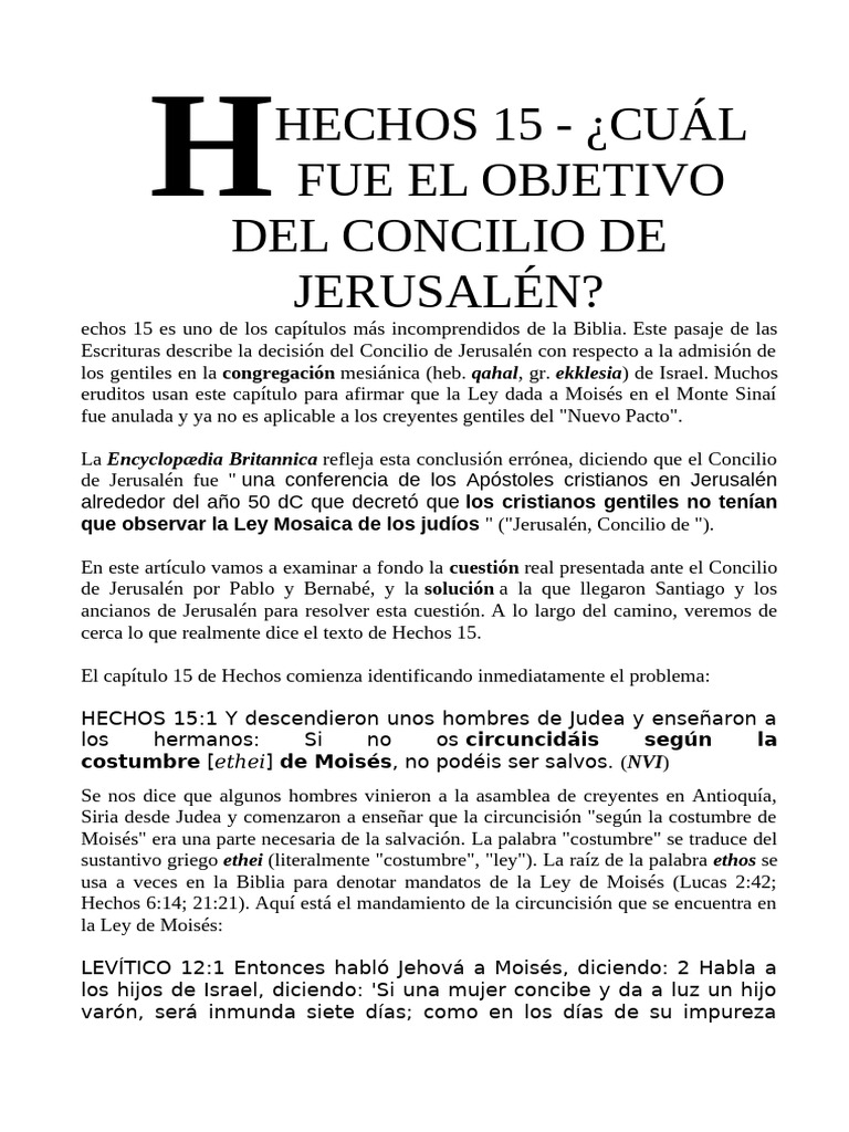 Hechos 15 - Cuál Fue El Objetivo Del Concilio de Jerusalén | PDF ...