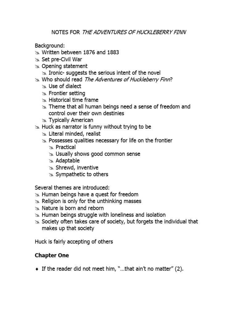 Huck Finn Themes & Analysis | PDF | Huckleberry Finn | Adventures Of ...