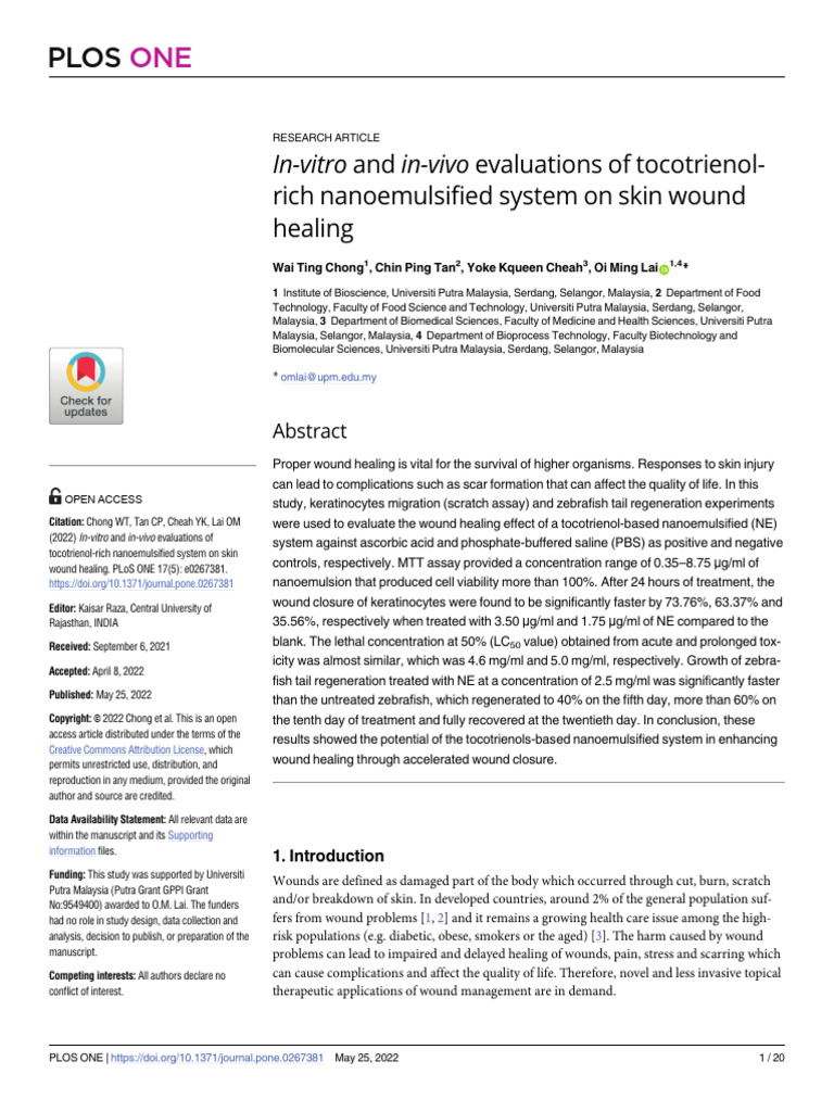 Plos One | PDF | High Performance Liquid Chromatography | Vitamin E
