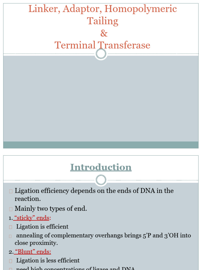 DNA Ligation Techniques: Linkers, Adaptors, Tailing | PDF | Molecular ...