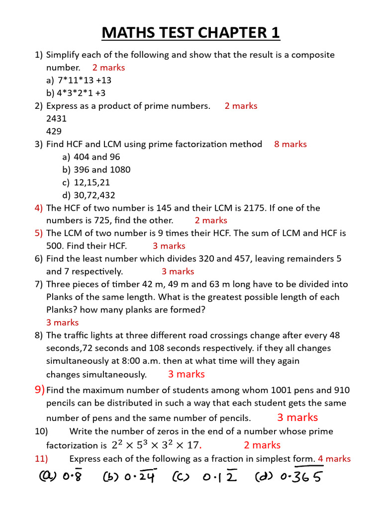 Maths Test Chapter 1 | PDF | Teaching Methods & Materials