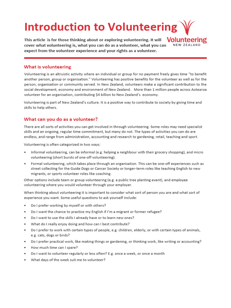 VNZ - Introduction To Volunteering 1 | PDF | Volunteering