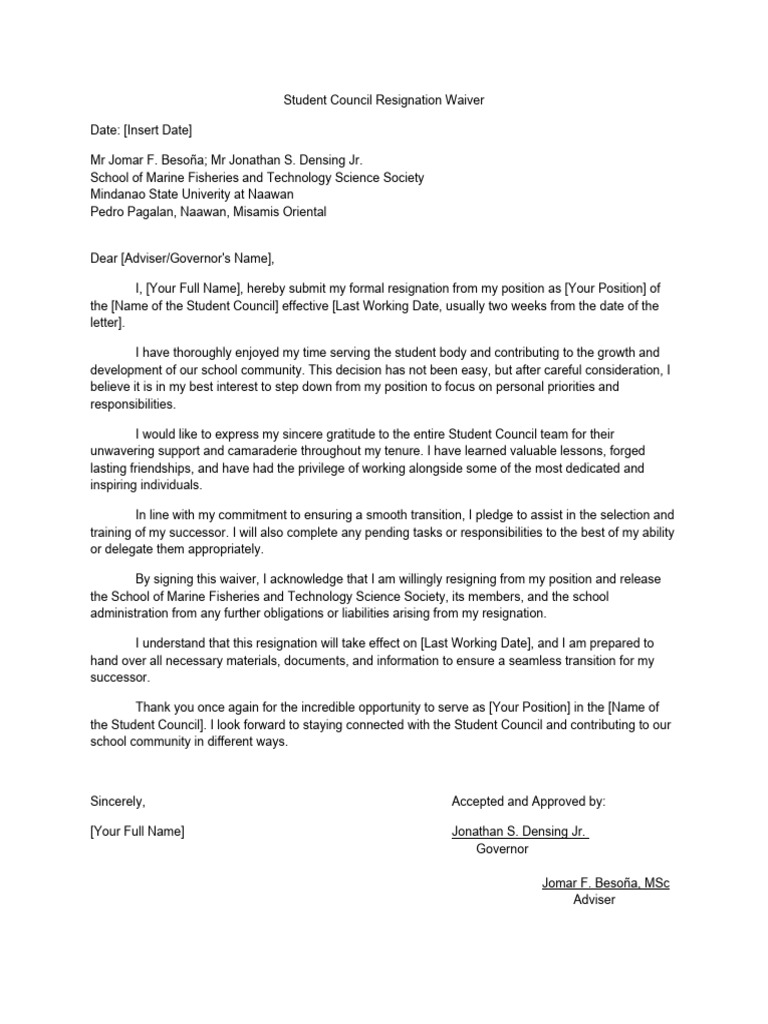 Student Council Resignation Letter | PDF | Career & Growth | Wellness