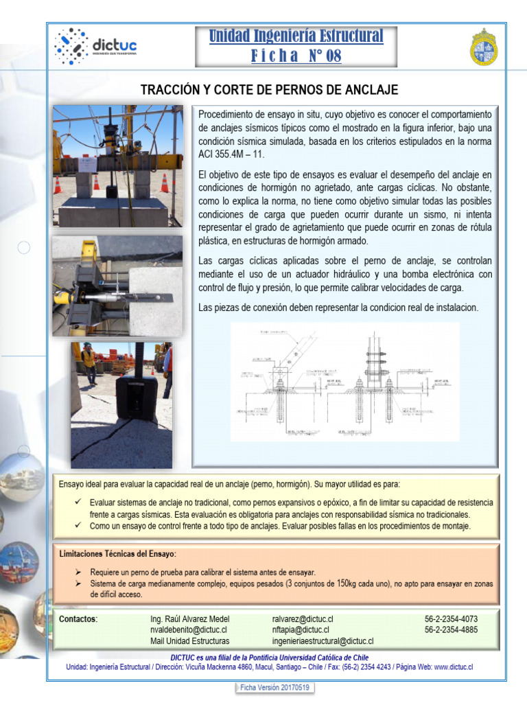 Ficha 08 Tracción y Corte Pernos de Anclaje Final | PDF | Hormigón | Tornillo