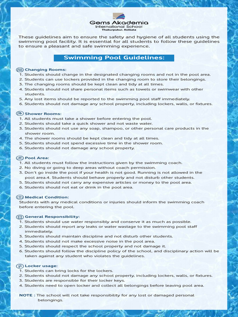 Swimming Pool Rules | PDF | Swimsuit | Swimming Pool