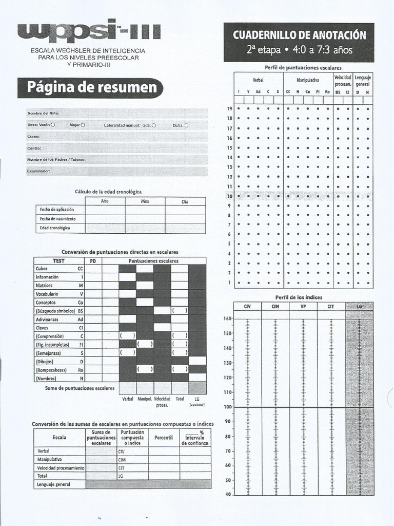 Neurocognitivo Wppsi III 2 Etapa - Protocolo | PDF