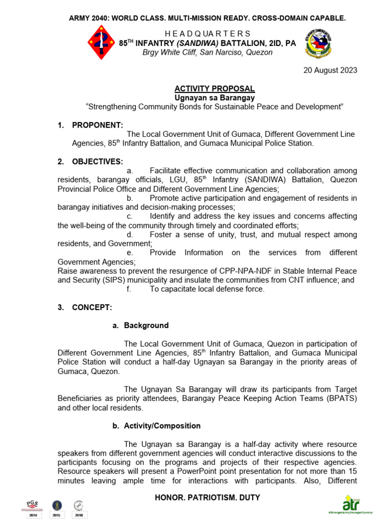 Ugnayan sa Barangay Activity Proposal | PDF