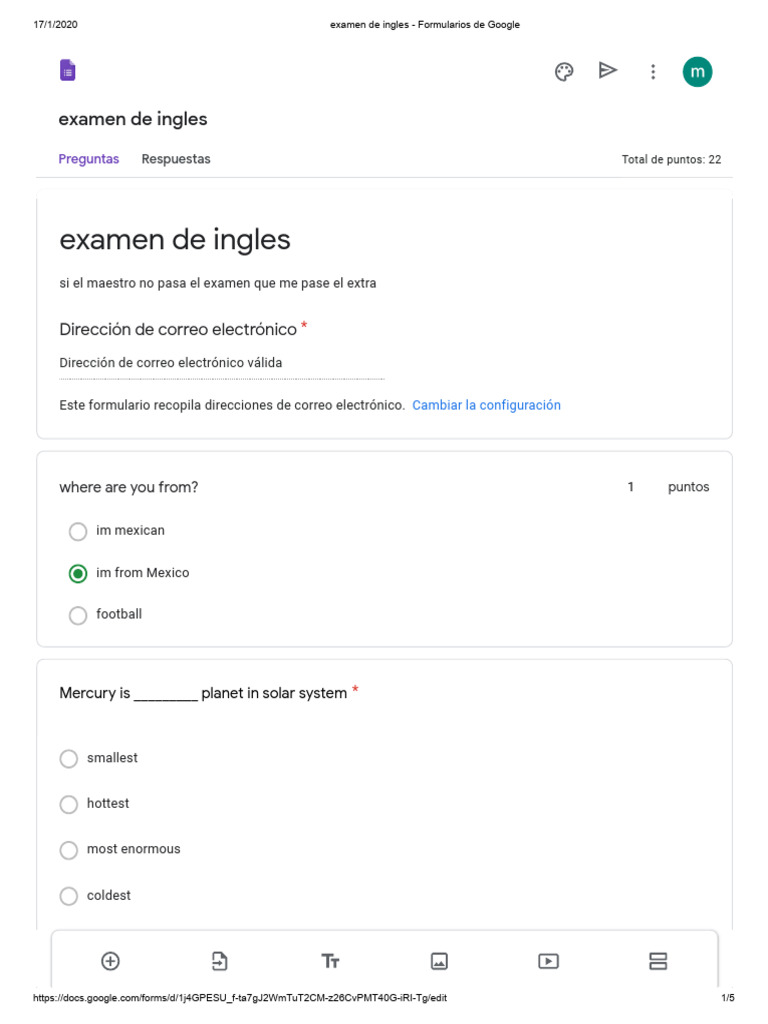 Examen de Ingles - Formularios de Google | PDF