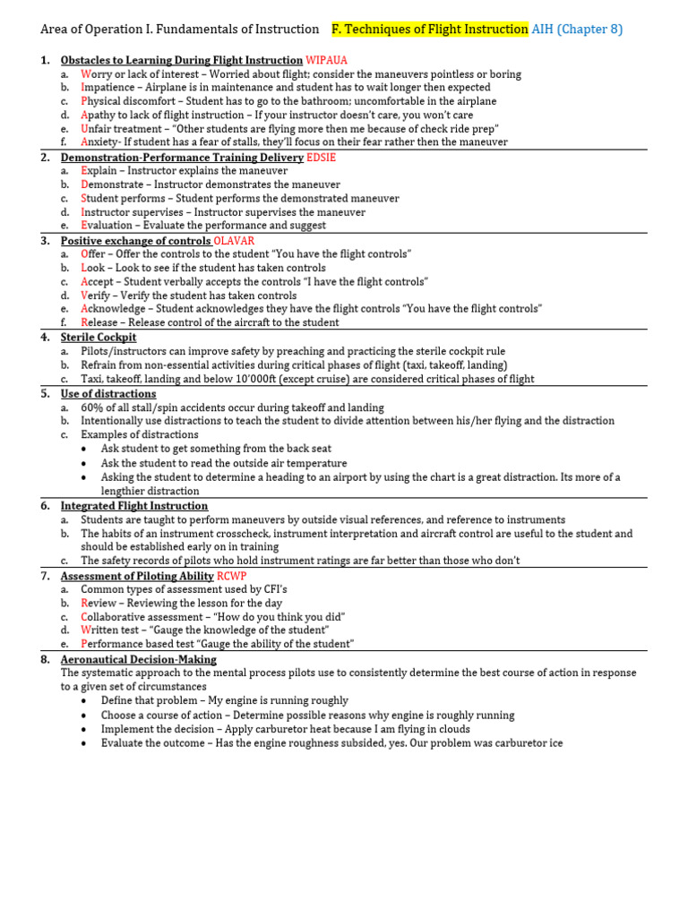 I F Techniques of Flight Instruction - (Final) | PDF | Cognition | Aviation