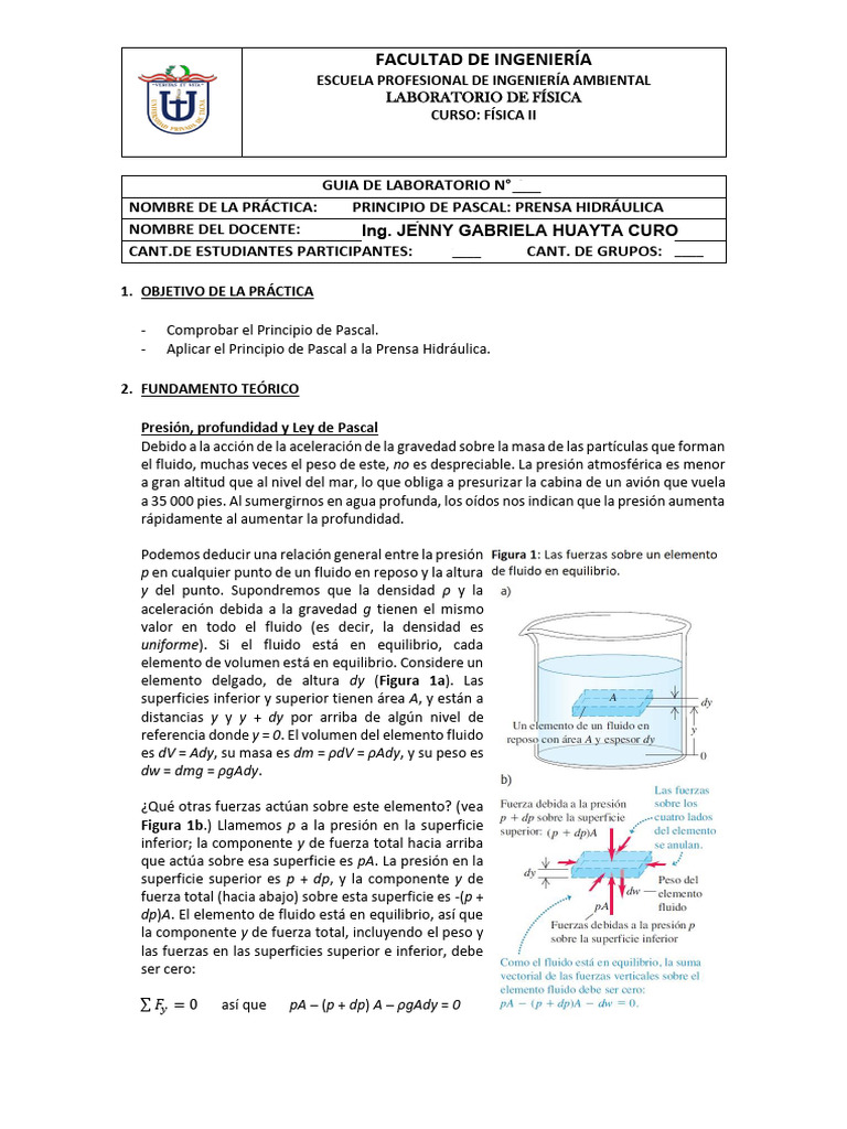 Lab 01 - Principio de Pascal Prensa Hidráulica | PDF | Presión | Física Aplicada e ...