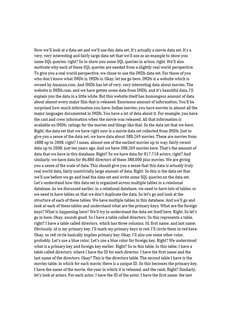 57.4 - IMDB Dataset - mp4 | PDF | Relational Model | Table (Database)