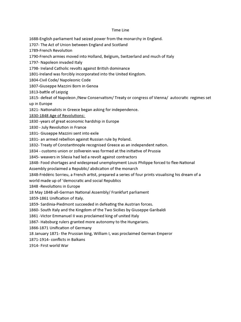 Nationalism in Europe: Key Events Timeline | PDF | First French Empire ...