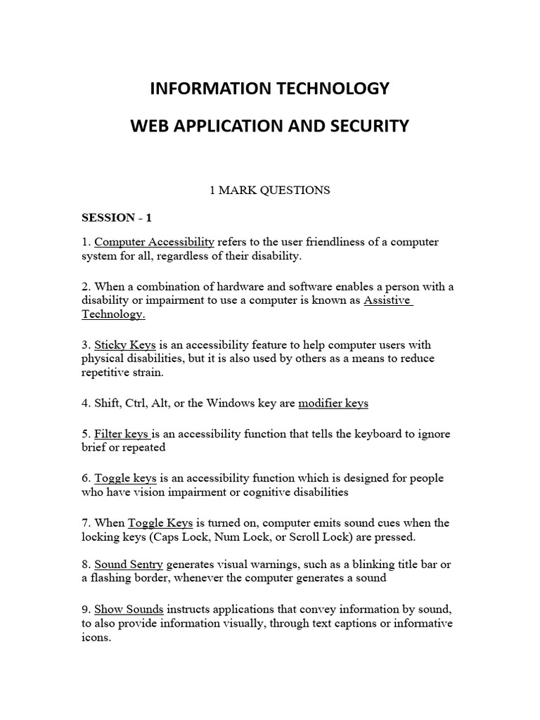 Web Applications and Security (1 Mark Questions) | PDF | Computer ...