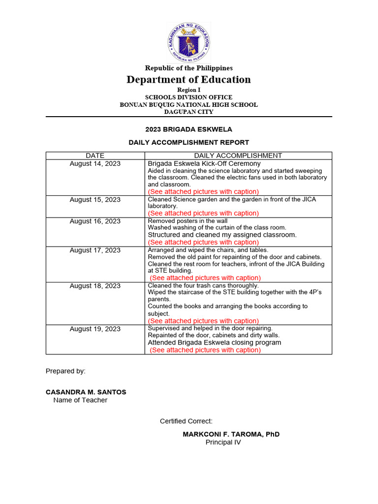 Accomplishment Report BRIGADA | PDF