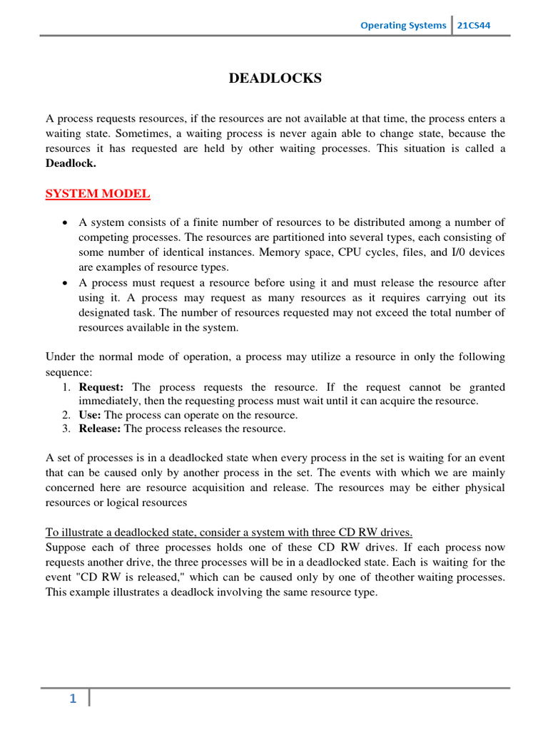Deadlocks | Download Free PDF | Process (Computing) | Operating System Technology