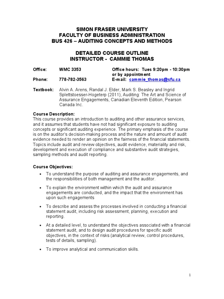 Detailed Course Outline | PDF | Final Examination | Audit