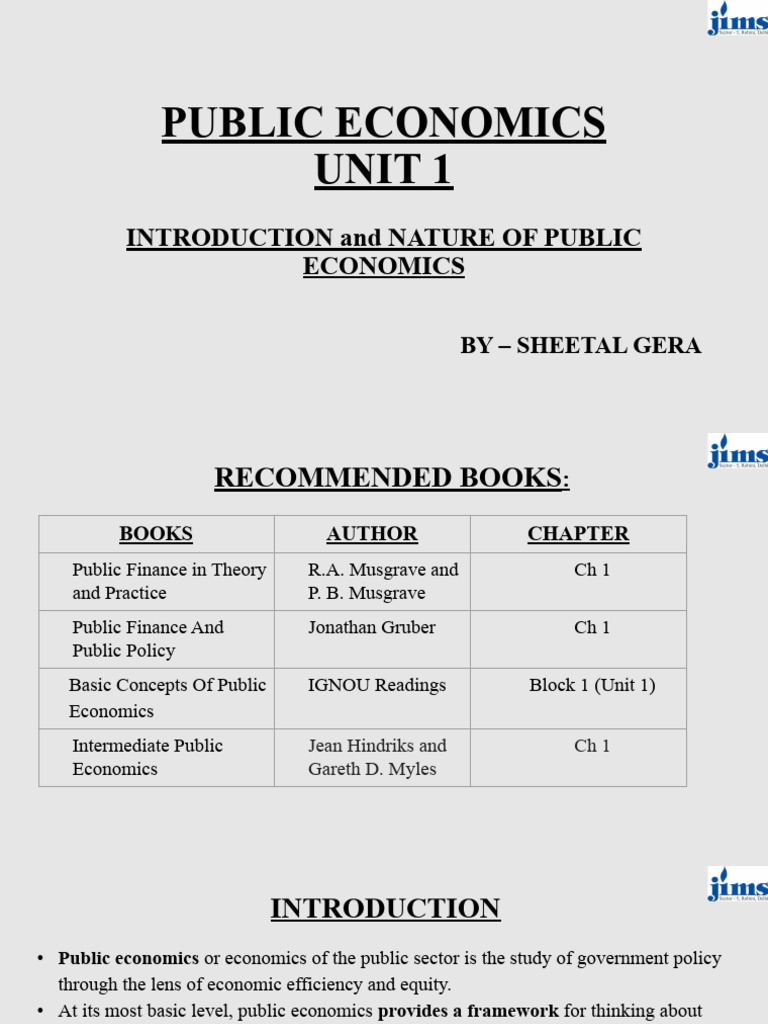 Public Economics Unit 1 | PDF | Economics | Public Economics