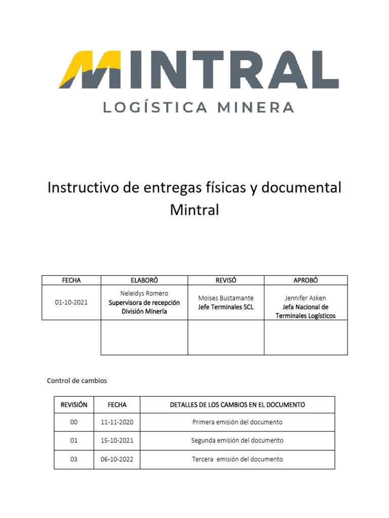 Instructivo de Entregas Físicas y Documental Mintral V2022 | Descargar ...
