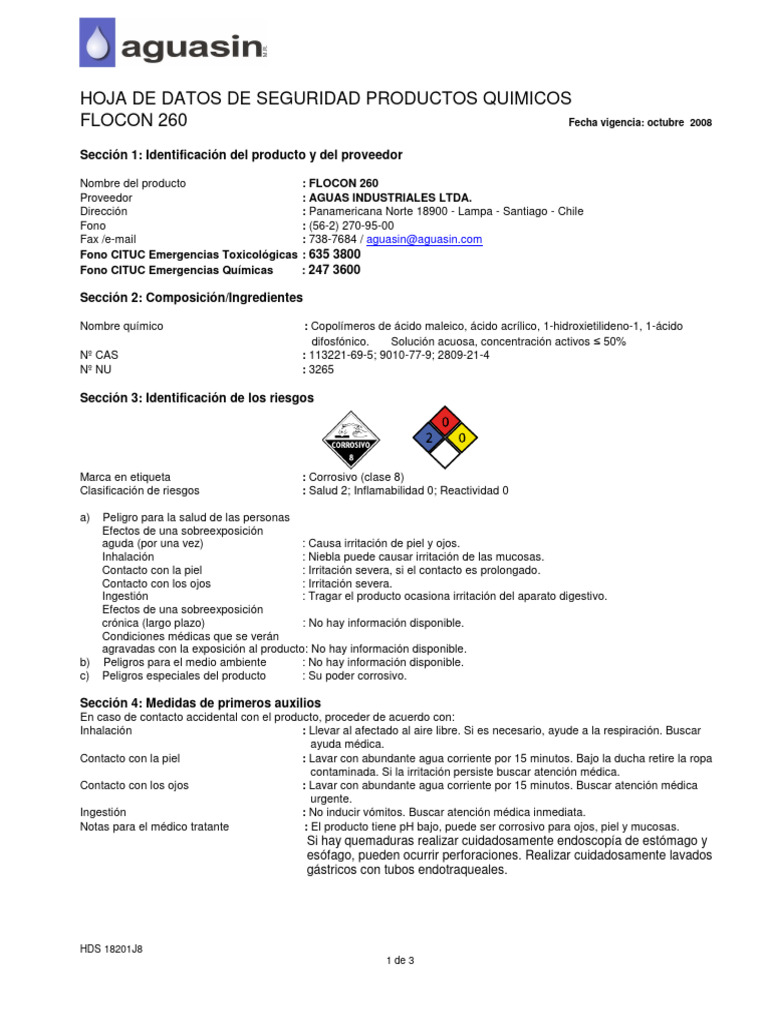 Hoja de Seguridad Flocon 260 | PDF | Corrosión | Ventilación (Arquitectura)
